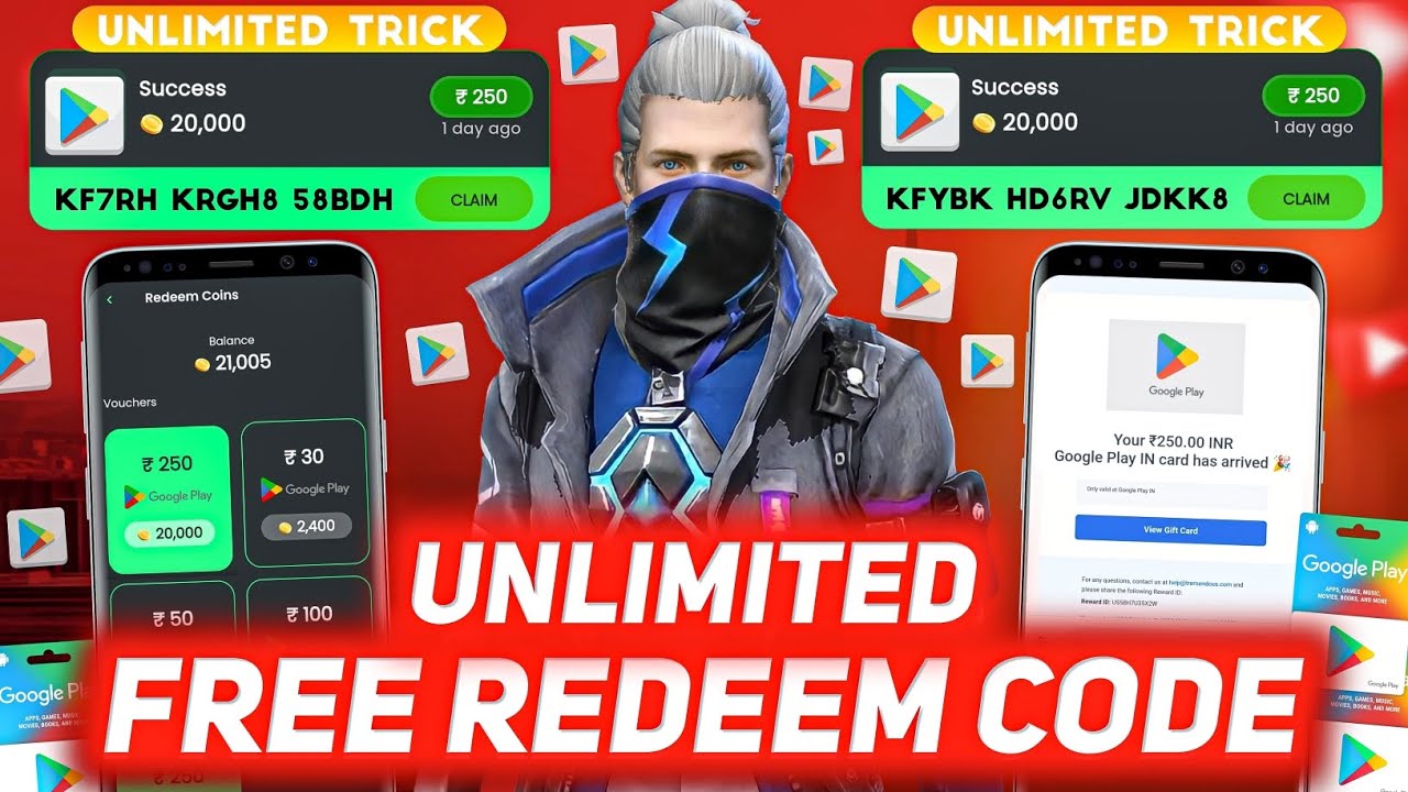 UNLIMITED ₹250 Free Redeem Code App | Free Google Play Redeem Code | Free Fire Free Redeem Code ...