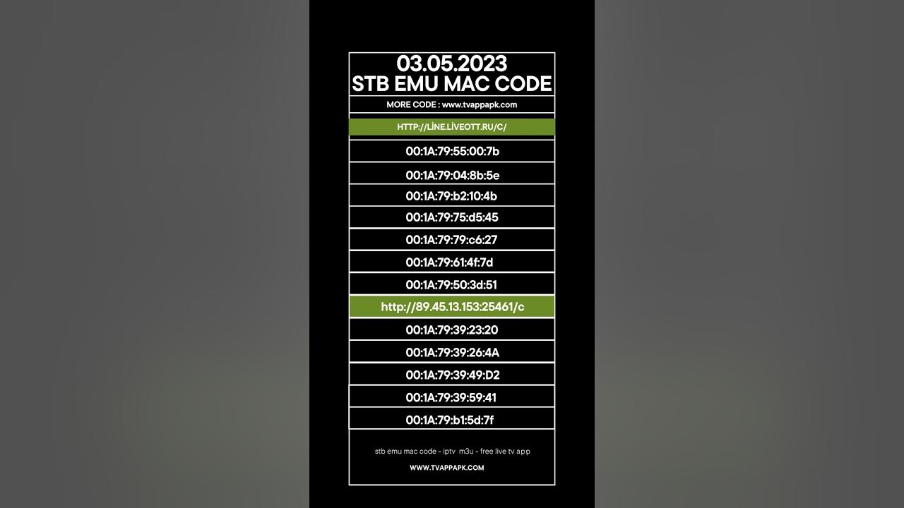 STB EMU MAC CODE DAİLY LİST [03.05.2023] [WWW.TVAPPAPK.COM] - YouTube