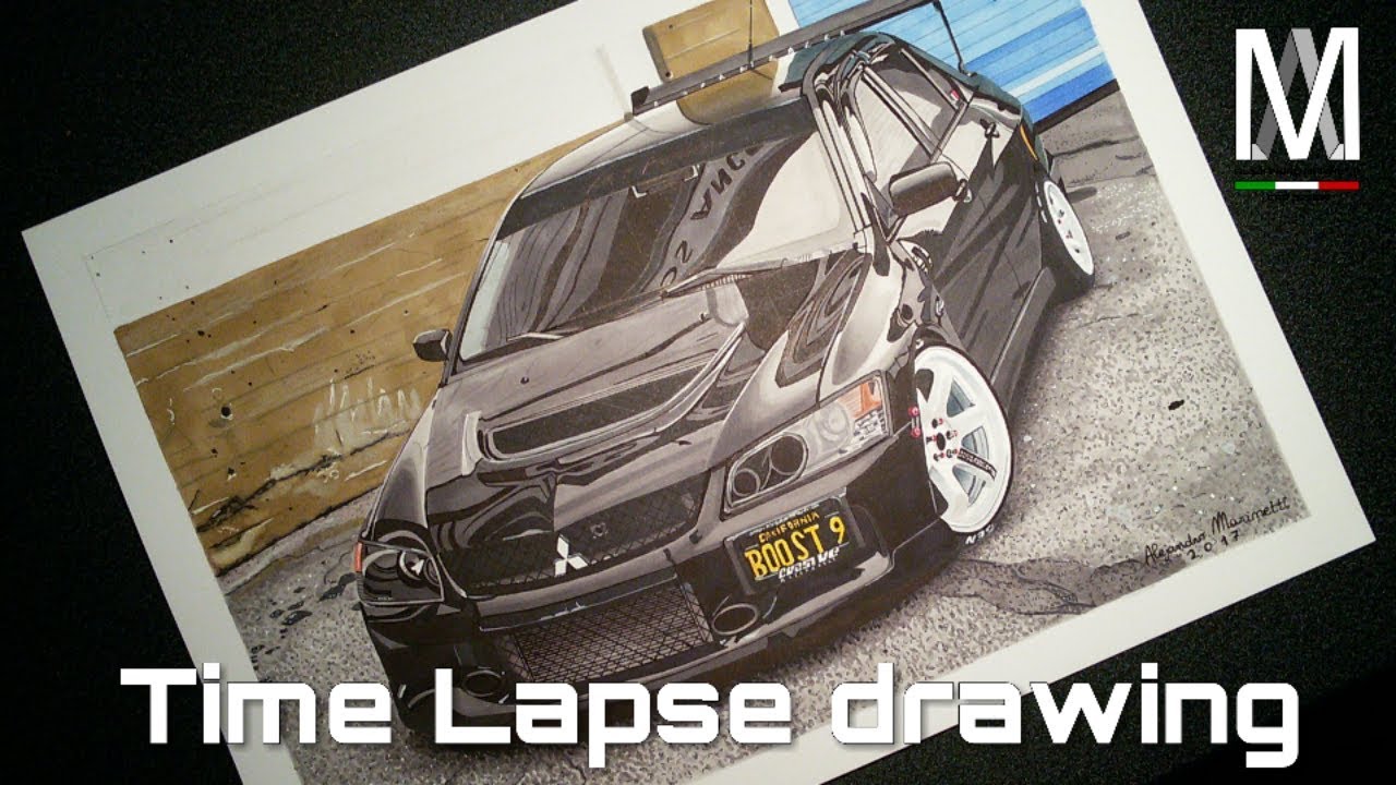 Mitsubishi Evo X-Time Lapse drawing - YouTube