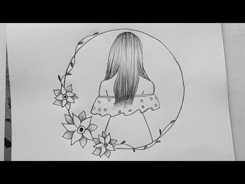 How to draw a girl back side with circle frame || Pencil sketch ...