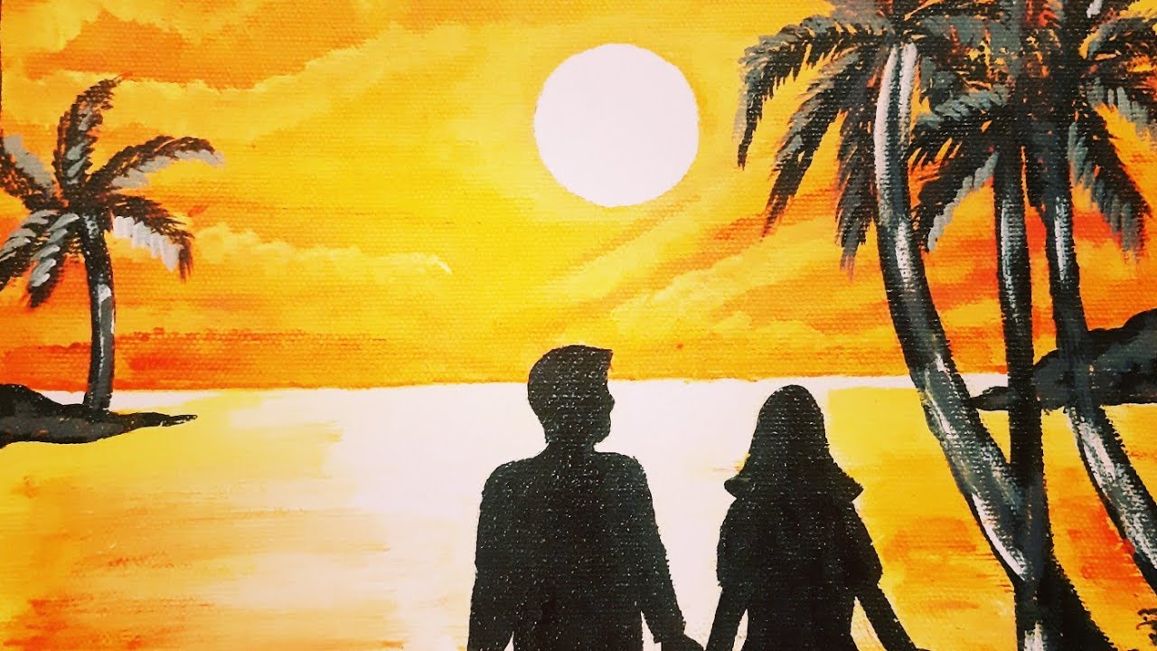 Acrylic painting/Shadow painting/Shading/Blending/Sun set painting/Art ...