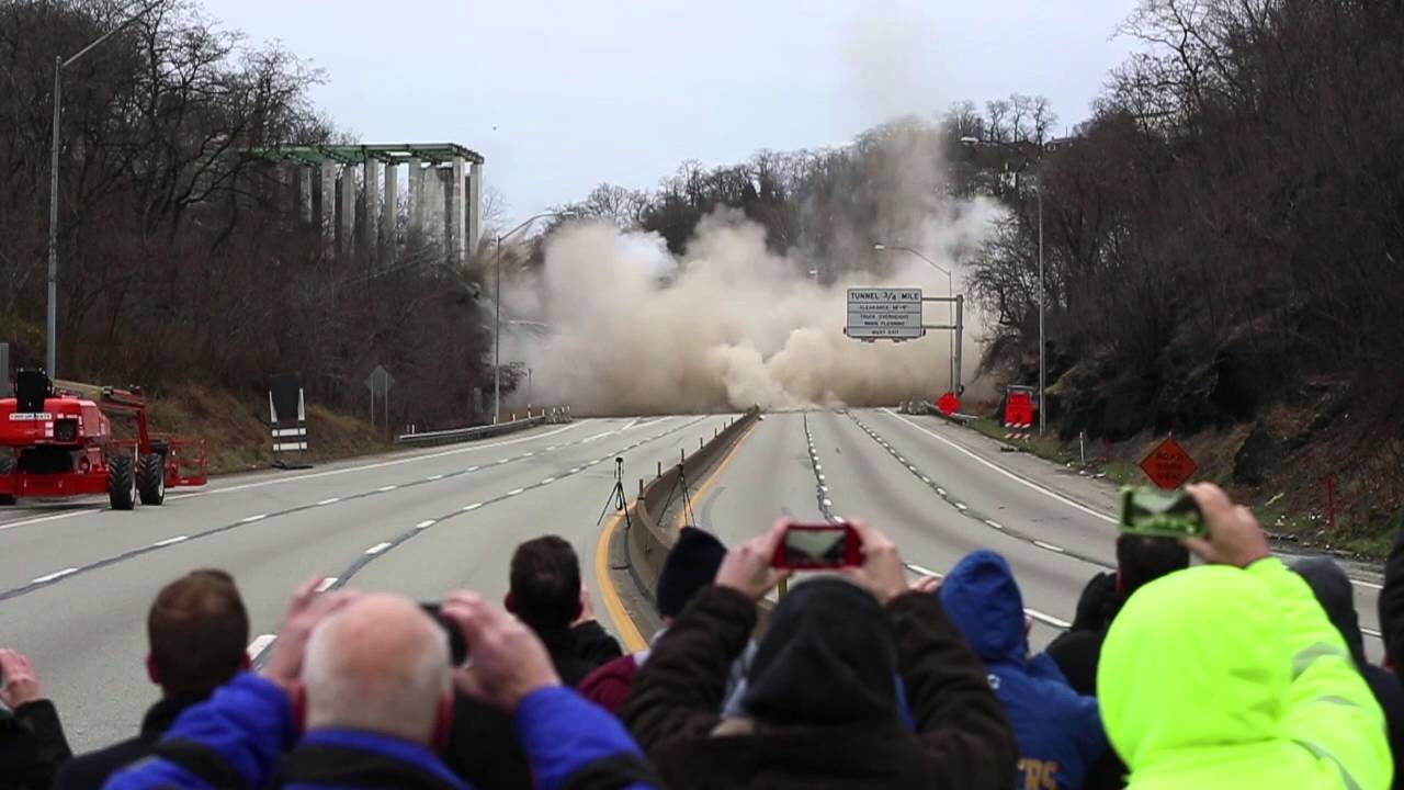 Greenfield Bridge Explosive Demolition over I-376 in Pittsburgh - YouTube