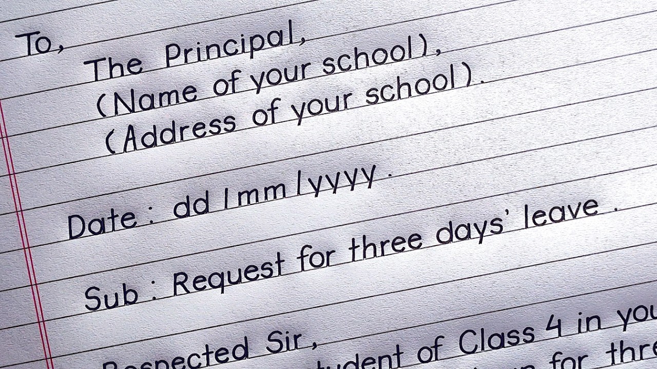 Leave Application for Three Days | Class 4 - YouTube