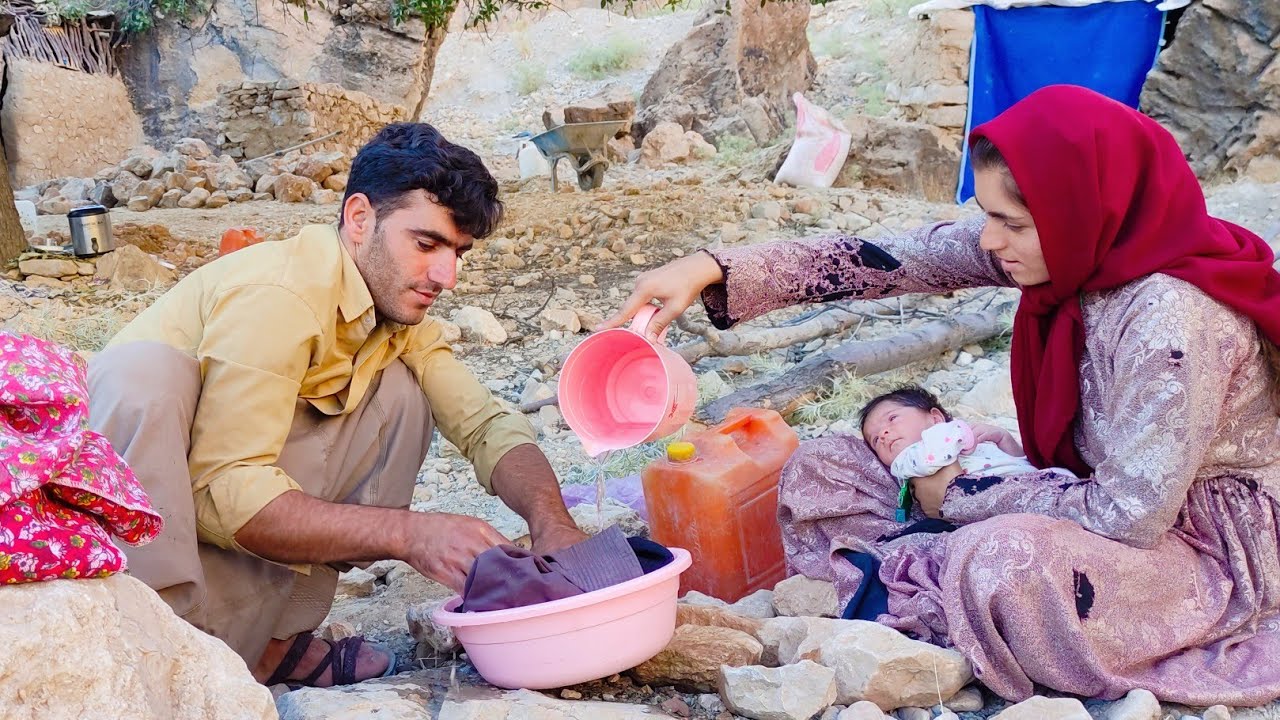 Preparing local dinner and washing clothes by a nomadic family - YouTube