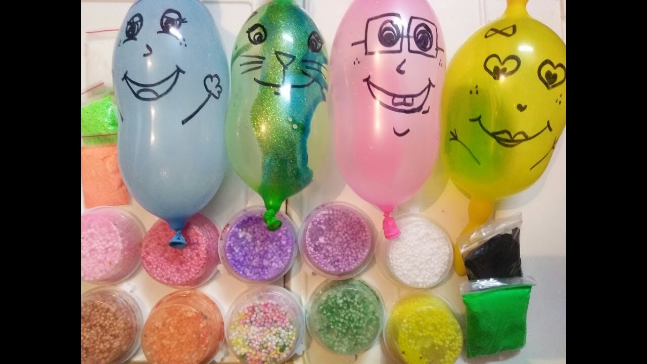 Making Slime With Funny Balloons Foam Beads And Clay - Relaxing Slime ...