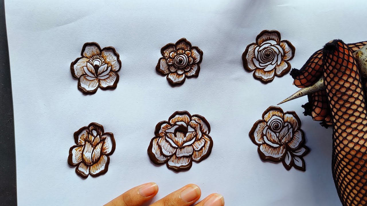 How to: 6 Different Quick 3D Henna Roses || 6 Different Beautiful ...
