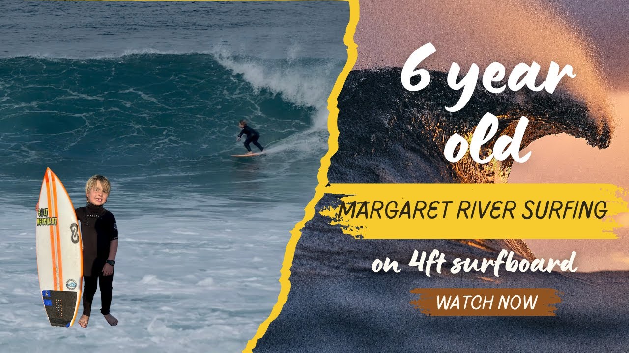 Margaret River Surfing with 6 year old Koa Davies on Custom 4ft x 15 1/ ...