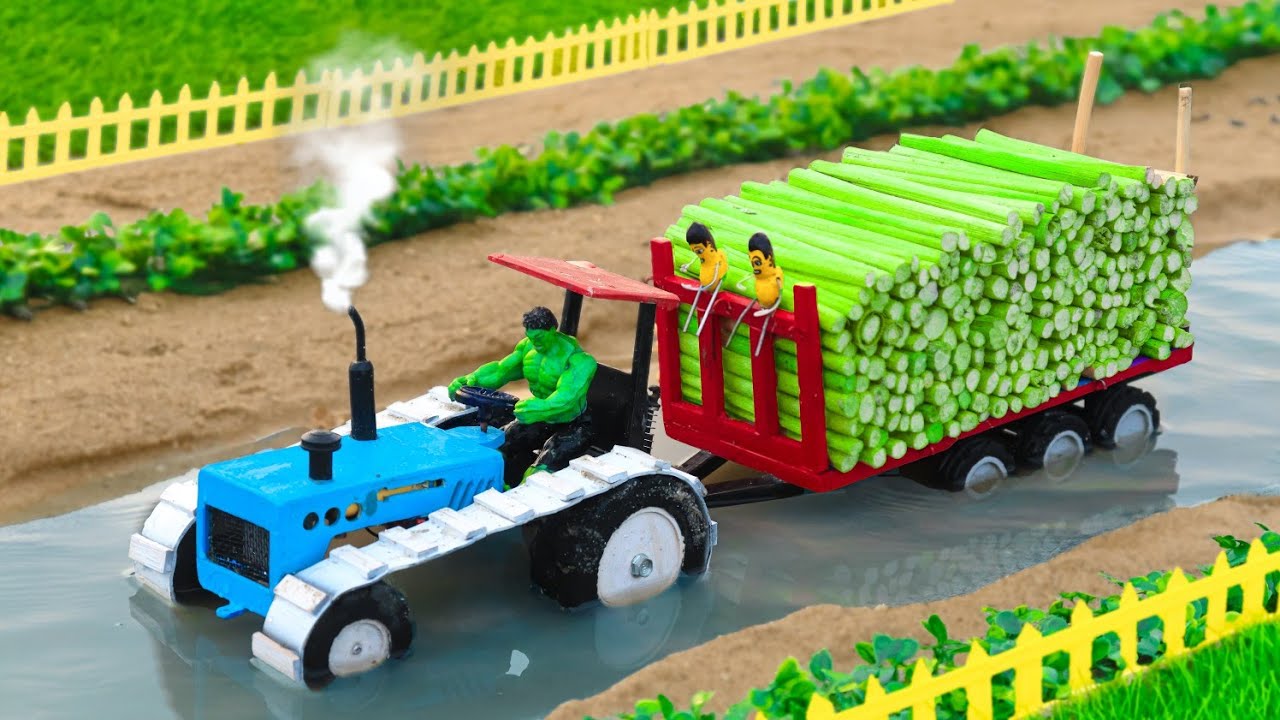 Diy tractor trolley loading heavy wood stuck in sand ! | mini tractor ...