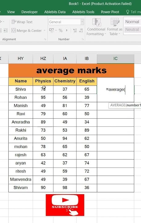 average marks calcultion in ms excel I excel tips and tricks I excel ...