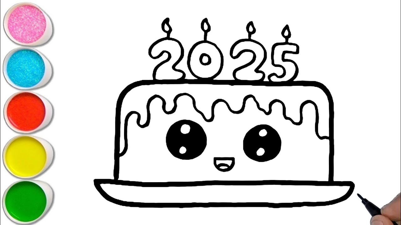 A Beautiful and Cute 2025 Cake Drawing for kids | How to draw a 2025 ...
