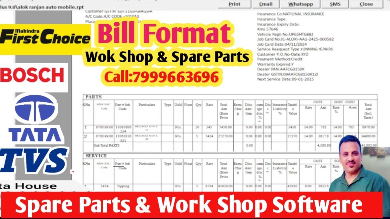 Spare Parts Bill Format, Work Shop Software, Work Shop Invoice Format ...