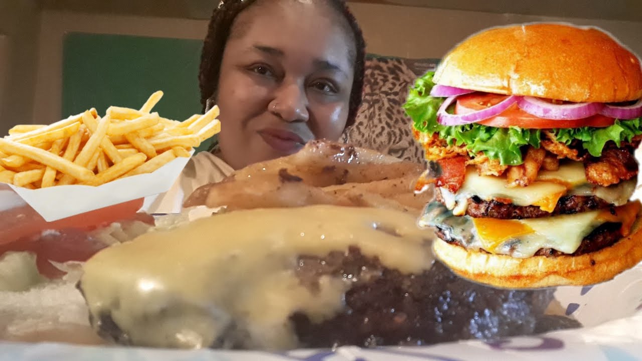 Homemade Cheese Burger & Checkers Fries Mukbang | Scorpio In love - YouTube