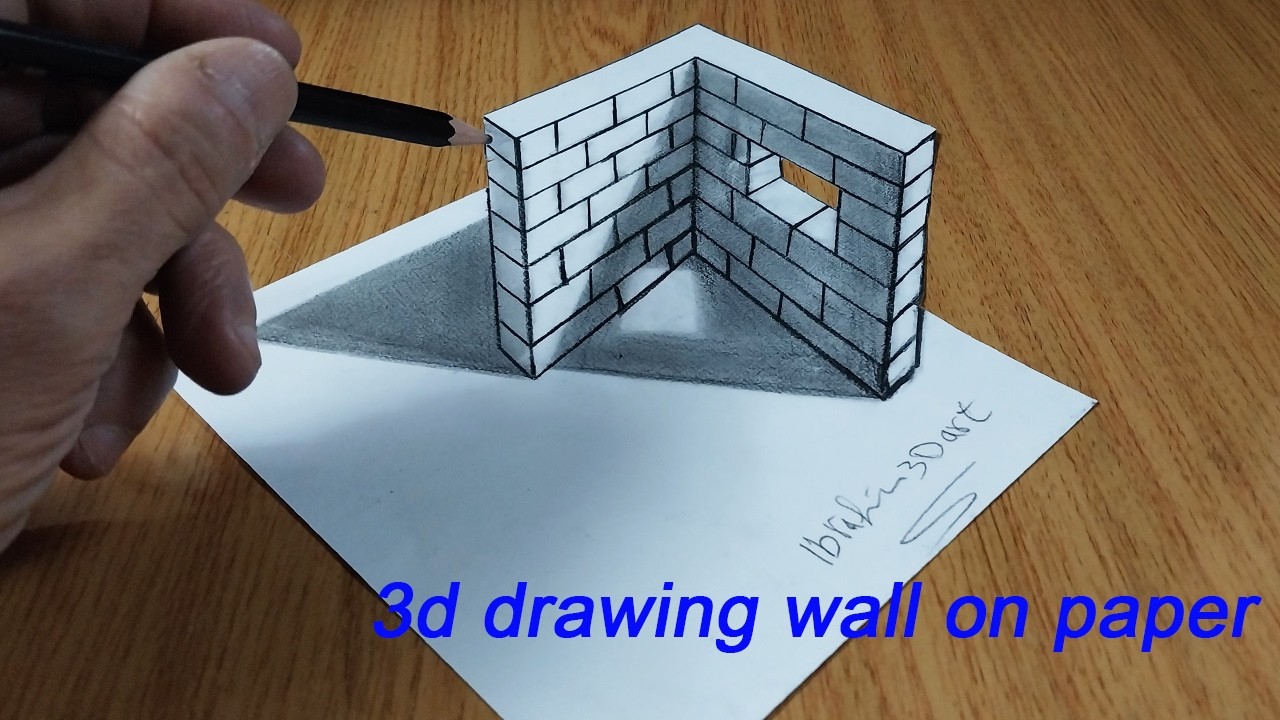 3d drawing wall on paper for beginners | how to draw 3d - YouTube