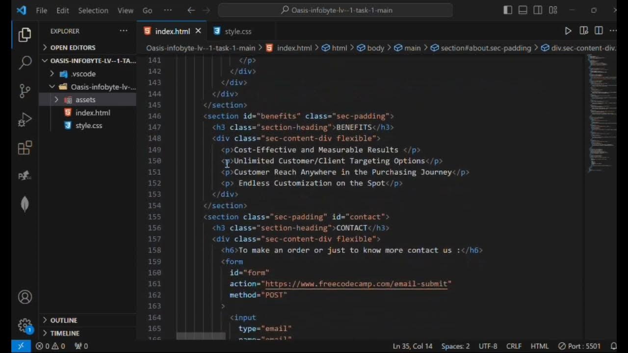 Oasisi Infobyte Web development Internship.( level 1 - Task1 ) landing page #oasis # ...