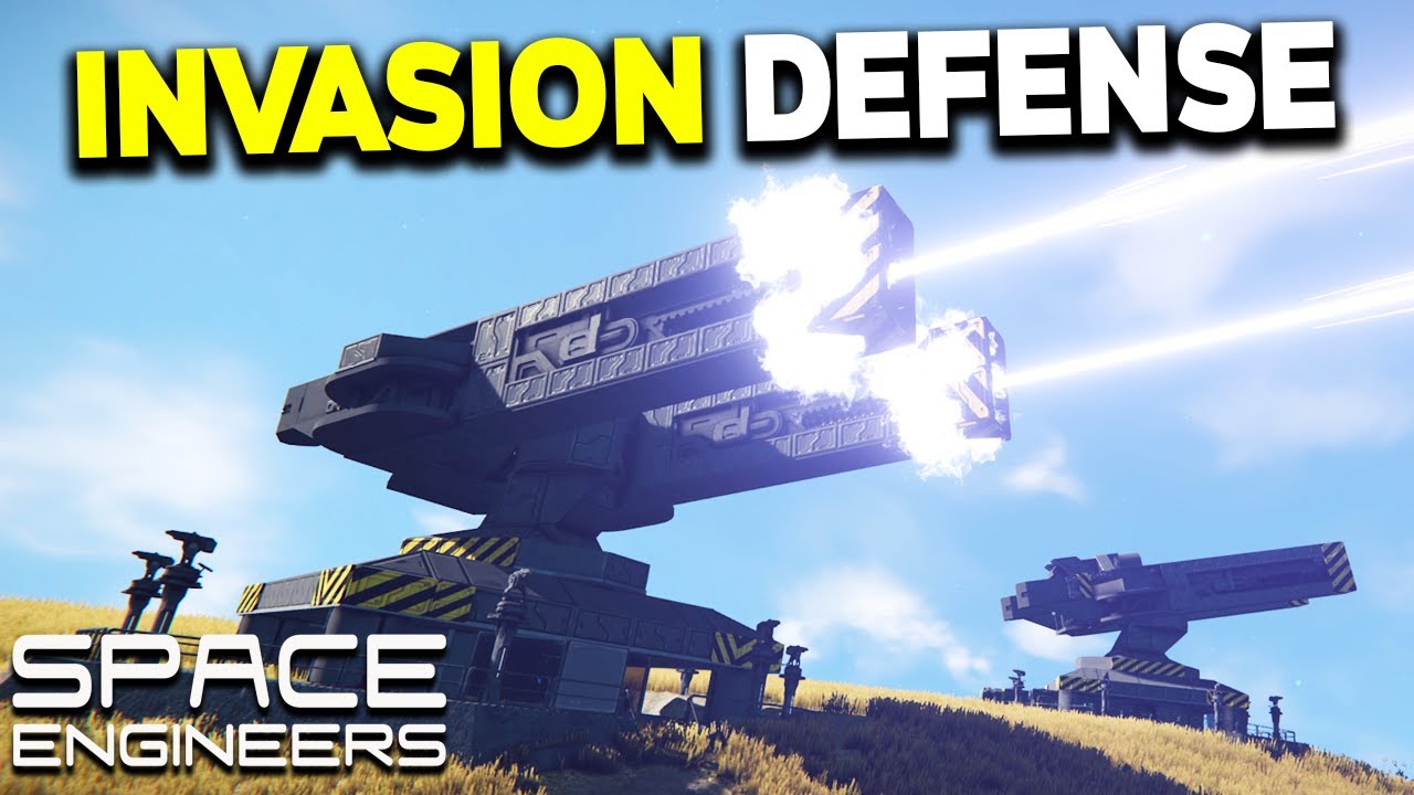 INVASION Defence! - Space Engineers Dual Railgun Turret - YouTube