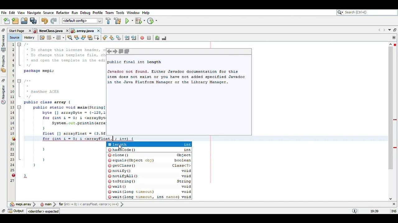 Cara membuat dan menampilkan elemen array menggunakan 8 tipe data primitif di Java. - YouTube