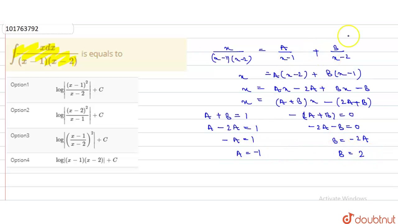  int xdx x 1 x 2 Is Equals To YouTube