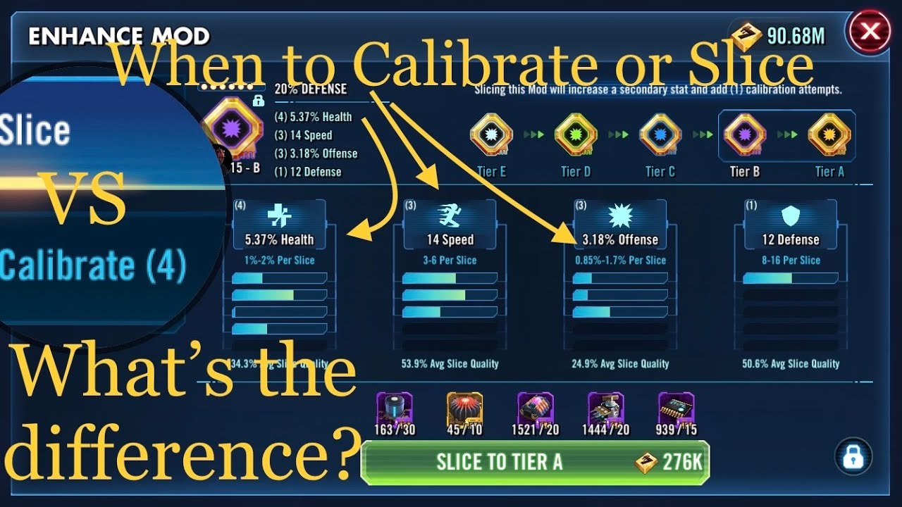 SWGOH Mod Building - Slicing vs Calibrations - YouTube