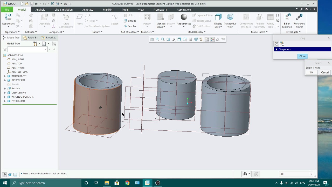 Creo Parametric - Assembly || Mirror, Drag and Drop - YouTube