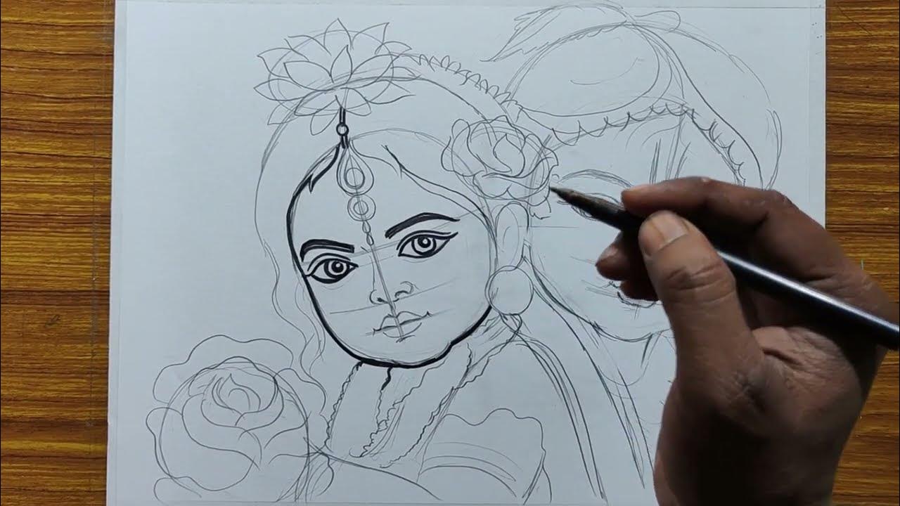 how to draw lord radha and krishna easy line art drawing for happy ...