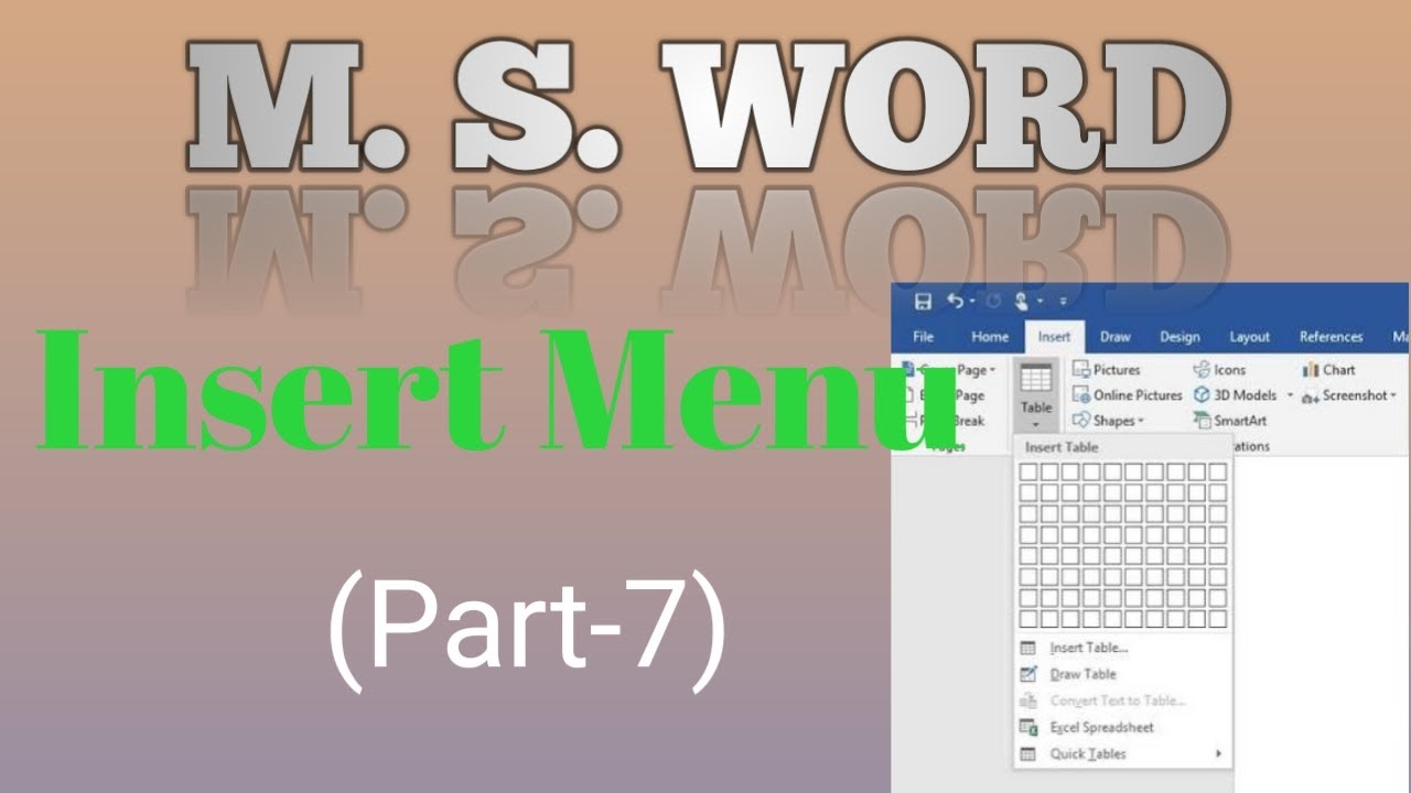 M. S. Word (Insert menu#complete tutorial of table) Part - 7 - YouTube