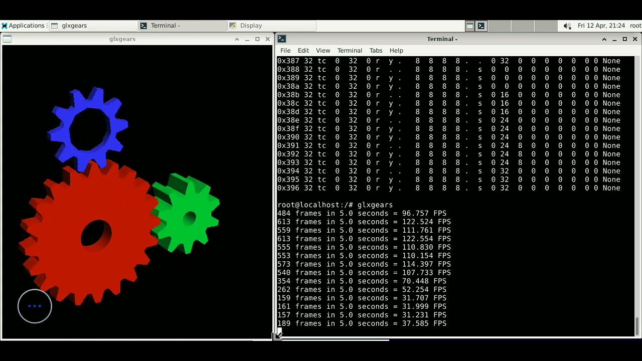 glxgears в chroot контейнере Debian 11 на Redmi 5 - YouTube