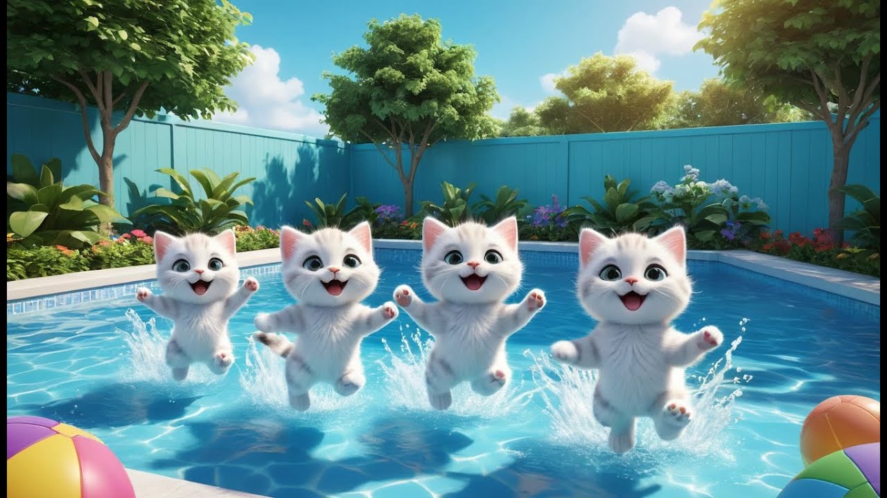 Six Little Kittens Jumping in the Pool | Fun Kitten Song for | Jumping ...