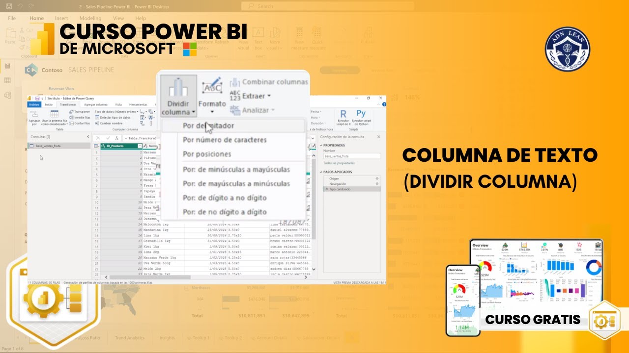 Power Query: Columna de texto (Dividir Columna) | Clase 21 | #powerbi - YouTube