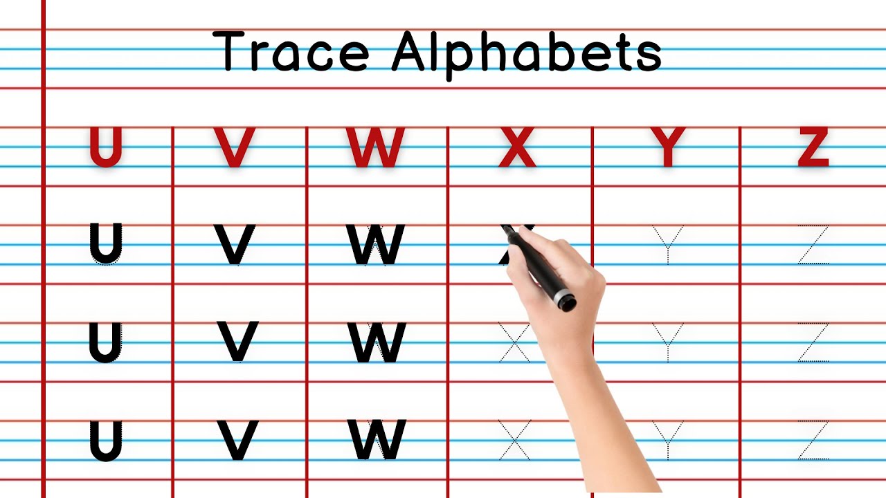 Trace Alphabets UVWXYZ | Write the alphabet along the dotted line ...
