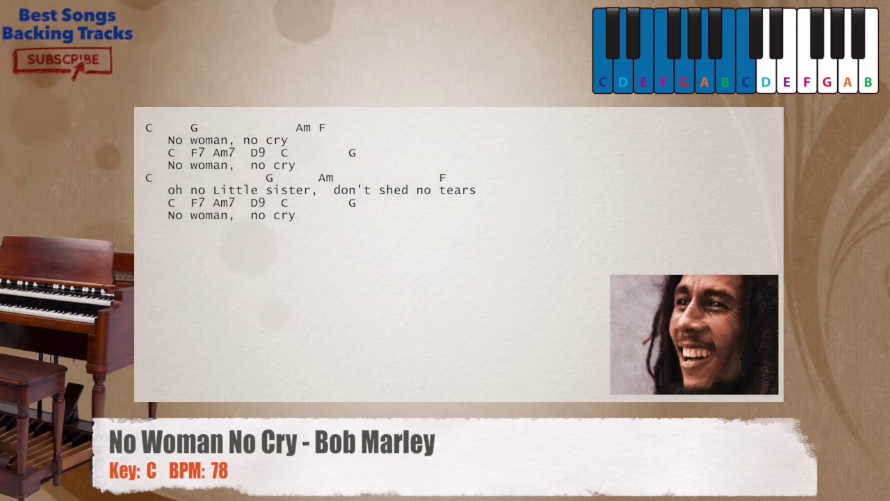 🎹 No Woman No Cry - Bob Marley Piano Backing Track with chords and ...