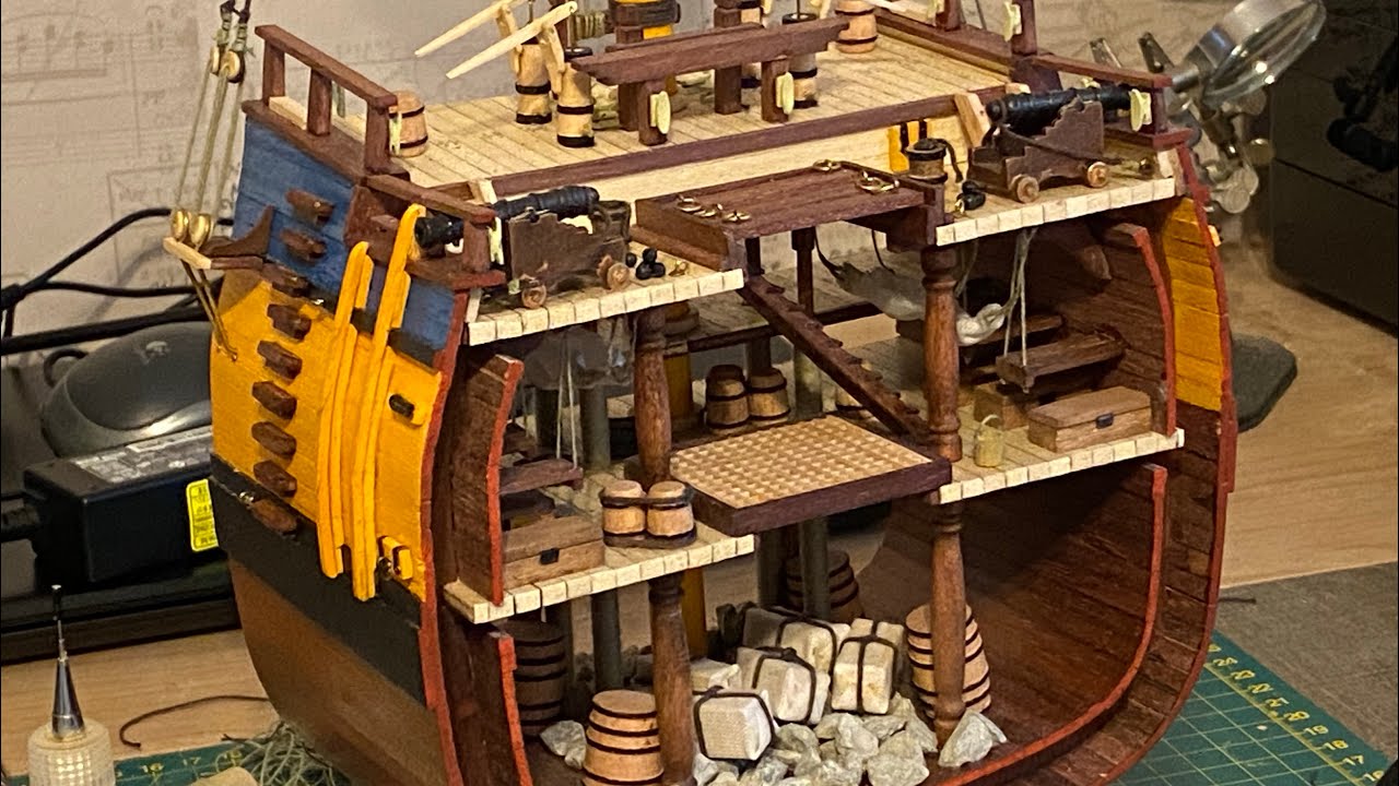 Building Endeavour Mid-Deck Pt.29 (All strung up!) RIGGING STARTED ...