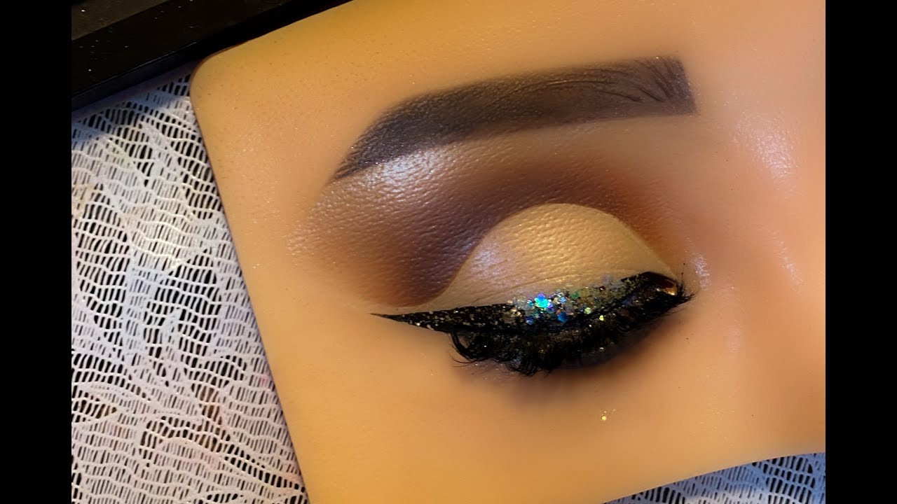 Full cut crease look with glitter liner | brown cut crease look | how ...