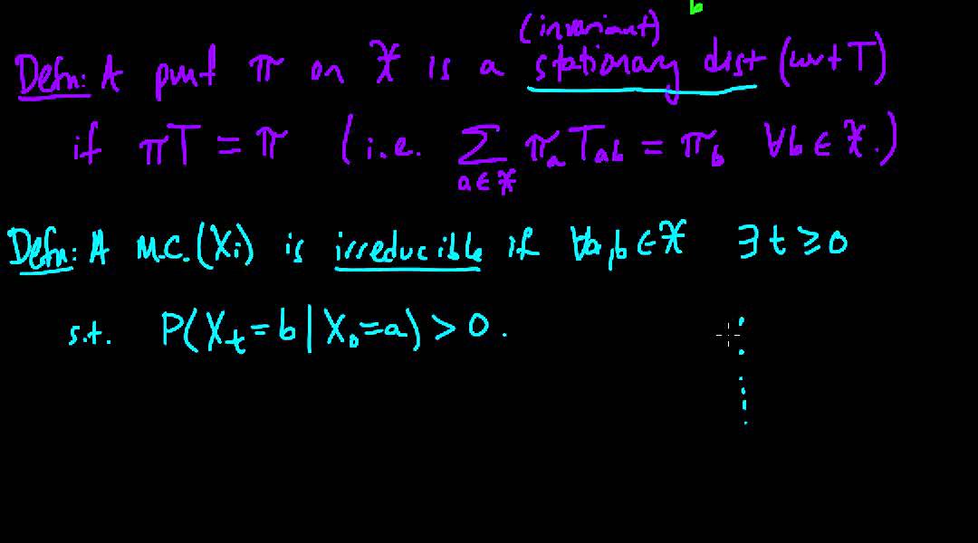 (ML 18.3) Stationary distributions, Irreducibility, and Aperiodicity ...