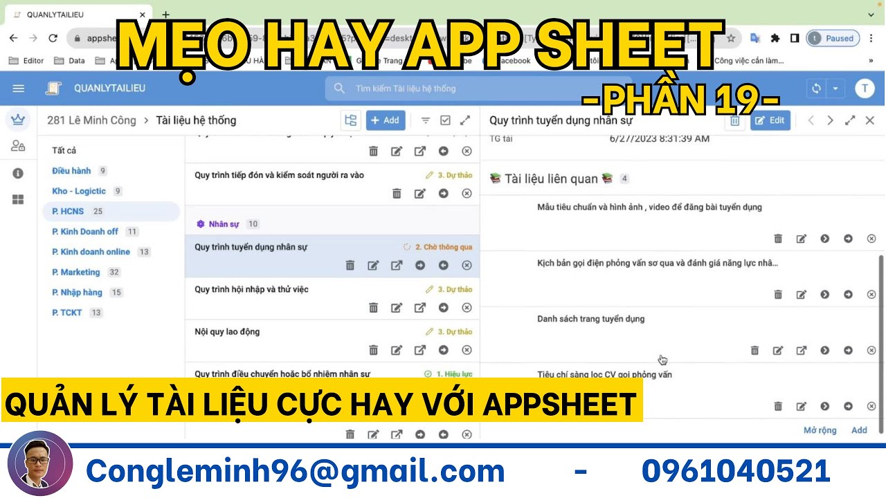 Mẹo hay appsheet_19_Quản lý tài liệu cực hay với appsheet - YouTube