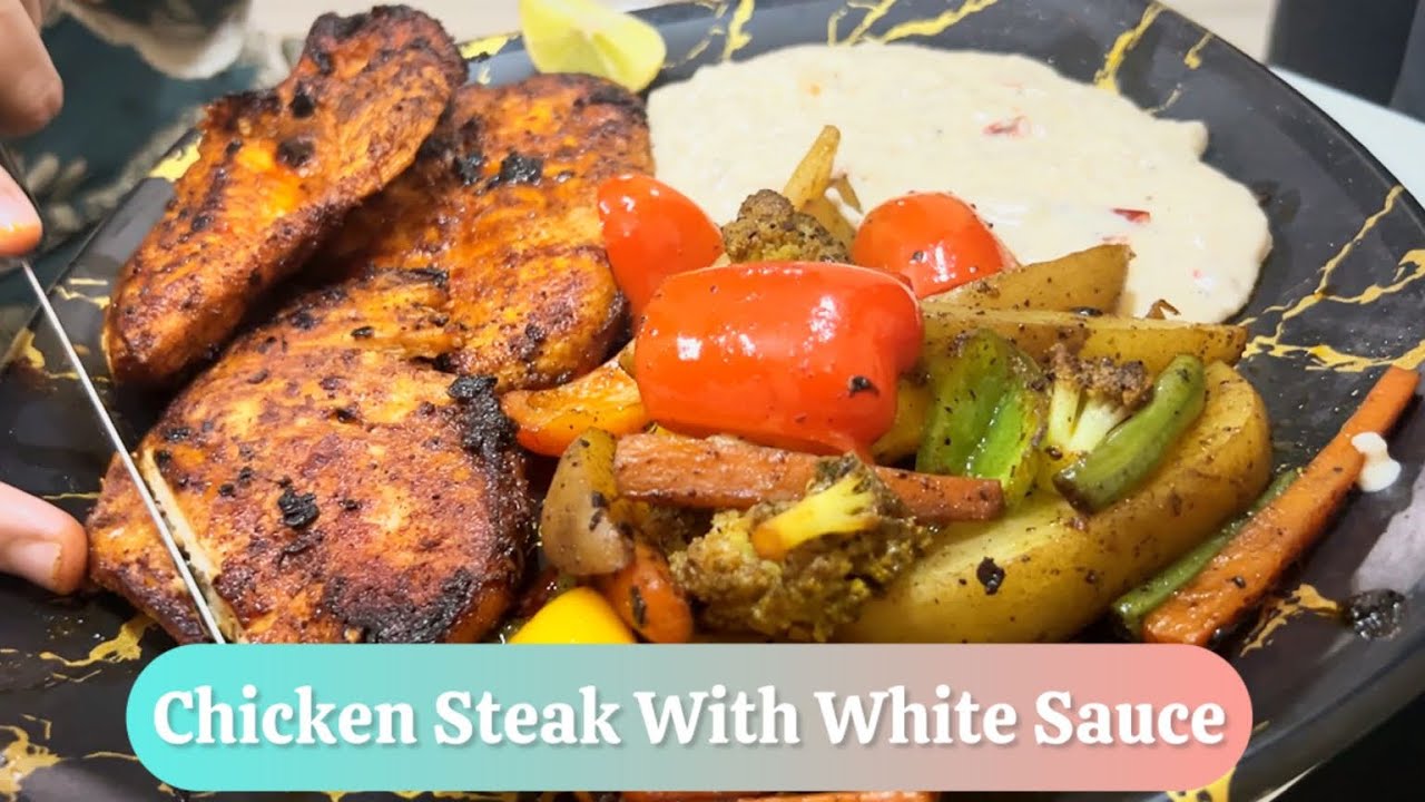 Chicken Steak with White Garlic Sauce | Quick Delicious Chicken Steak ...