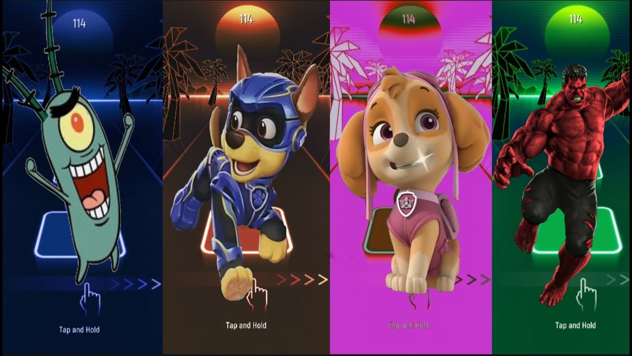 POW PATROL - Spongebob vs Chase vs Skye vs Hulk 🎶 Tiles hop edm Rush ...