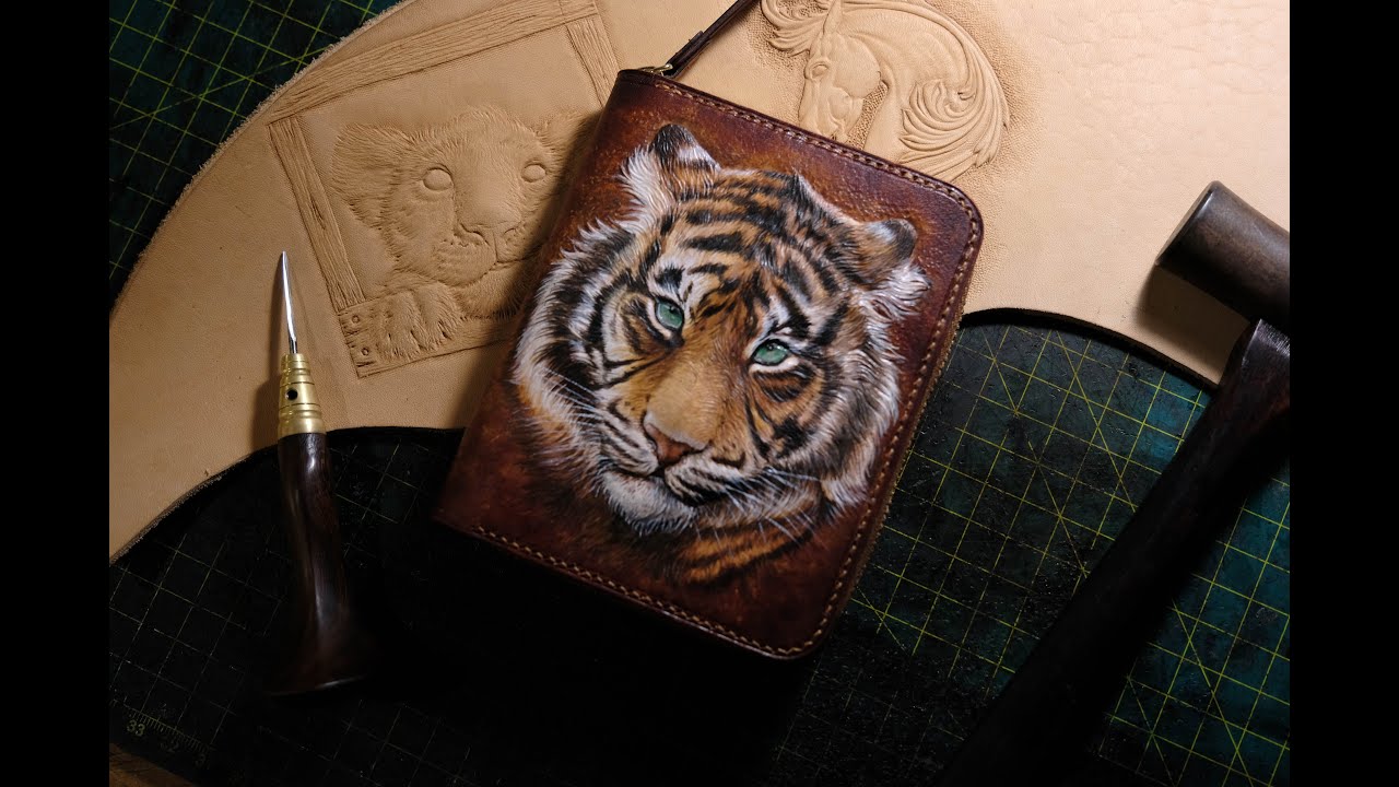 Tutorial carving tigers on leather - YouTube