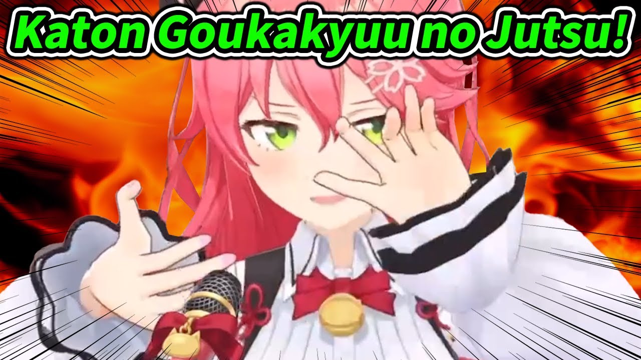 Miko makes hand seal sign and shoot "Katon • Gokakyu no Jutsu"【Hololive ...