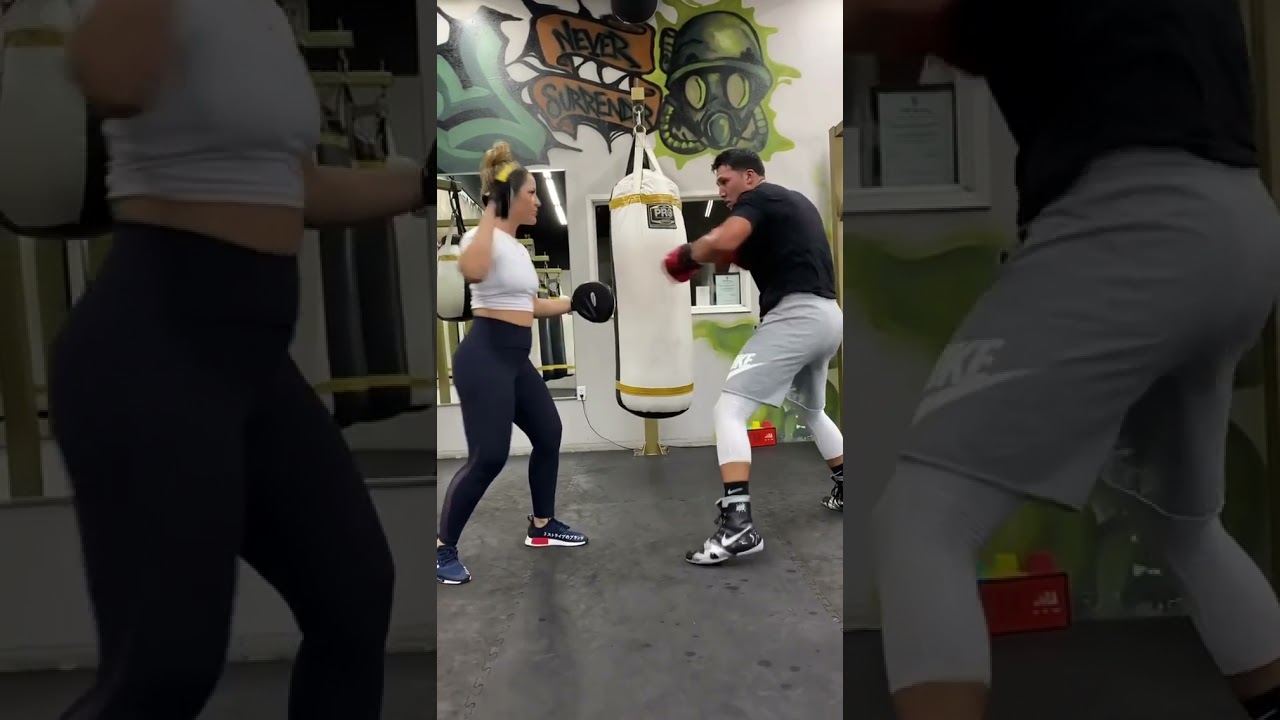 Speed and Power. Awesome Boxing Skills and Great Coach Mitt Queen "Ann ...