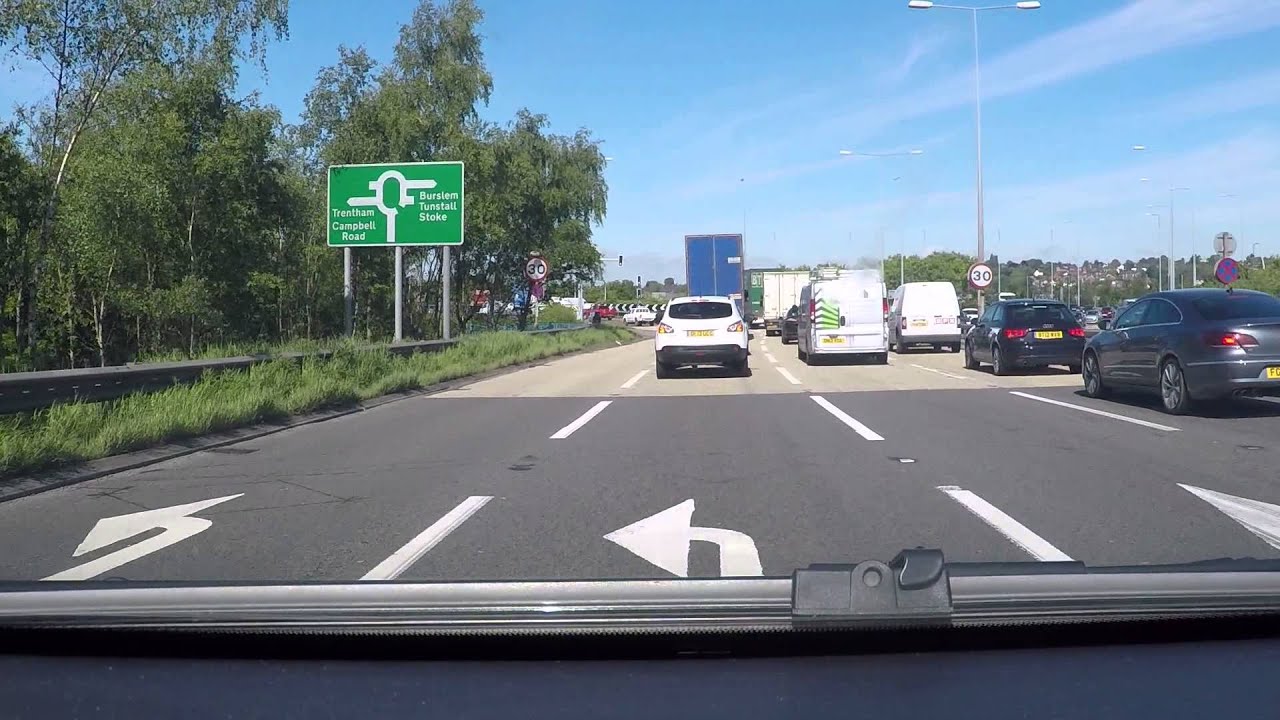 UK Motorways - A50 through Stoke onto M6 north J15 - YouTube
