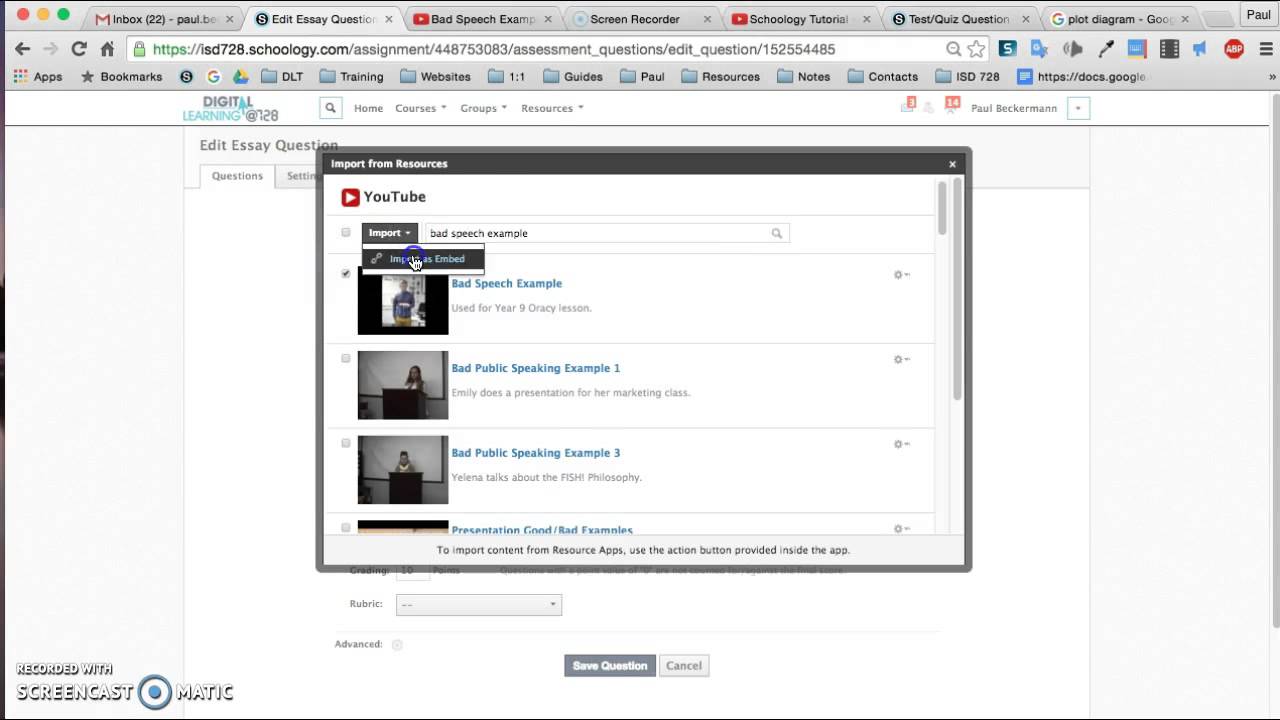 Schoology: Embed Video into Essay Questions - YouTube