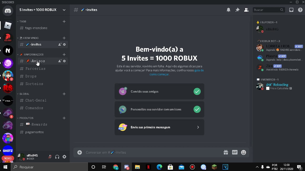 DISCORD CONVIDE 5 PESSOAS E GANHE 1MIL ROBUX - YouTube