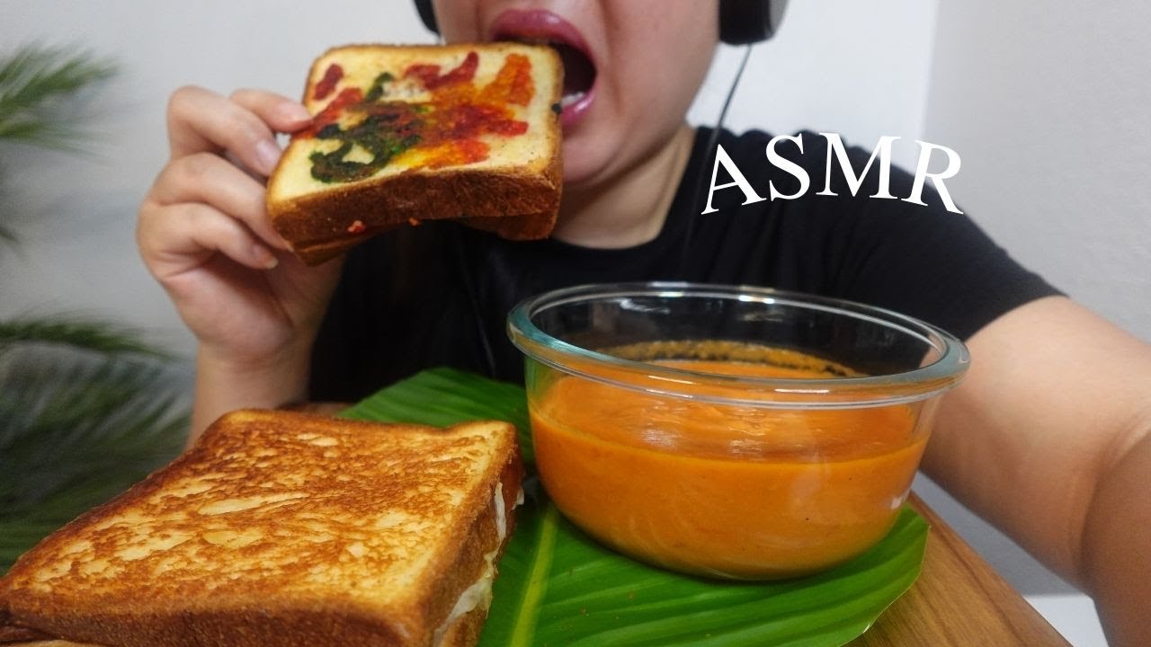 ASMR GRILLED RAINBOW CHEESE SANDWICH WITH TOMATO SOUP *eating sound (No ...