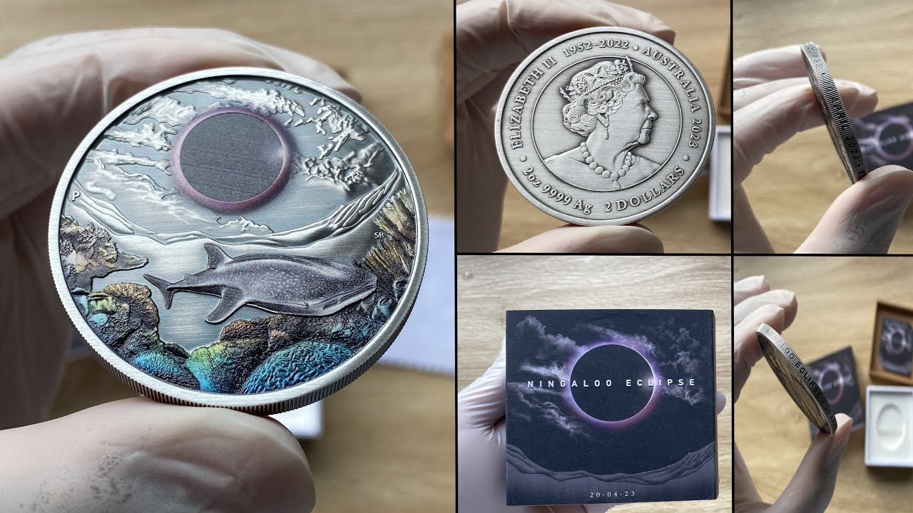 Ningaloo Eclipse 2oz Silver Antiqued Coloured Coin 2023 Perth Mint ...