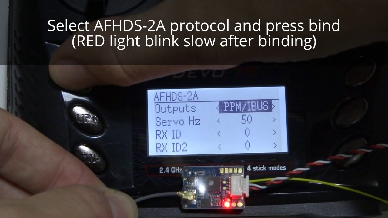 Flysky FS-A8S receiver (from Banggood) bind procedure with DEVO 7E & Deviation firmware - YouTube
