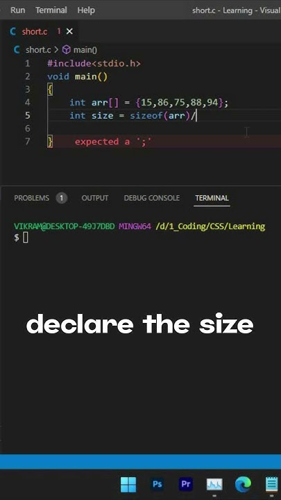 SIZE of Array in C language #short #programming #coding #c - YouTube