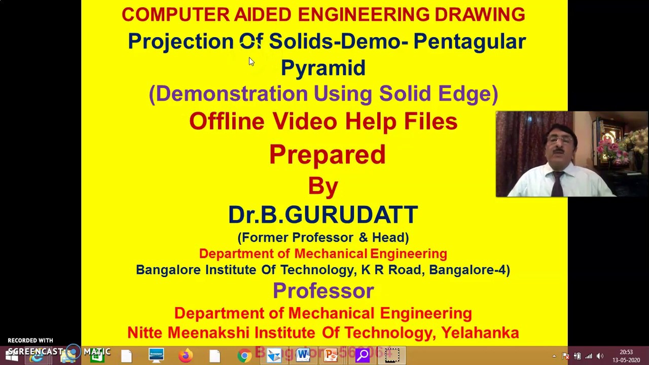 Projection Of Solids- Demo -Problem 8 -Pentagular Pyramid -Session 6 - YouTube