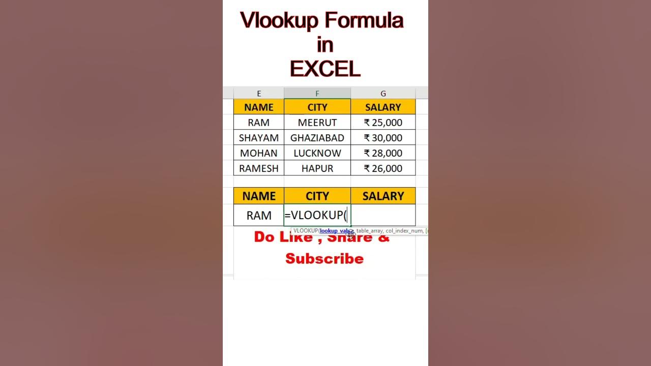 VLOOKUP Formula in EXCEL#VLOOKUP in EXCEL#VLOOKUPFormula#EXCEL#shorts#excelshorts#viral# ...