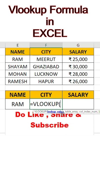 VLOOKUP Formula in EXCEL#VLOOKUP in EXCEL#VLOOKUPFormula#EXCEL#shorts#excelshorts#viral# ...