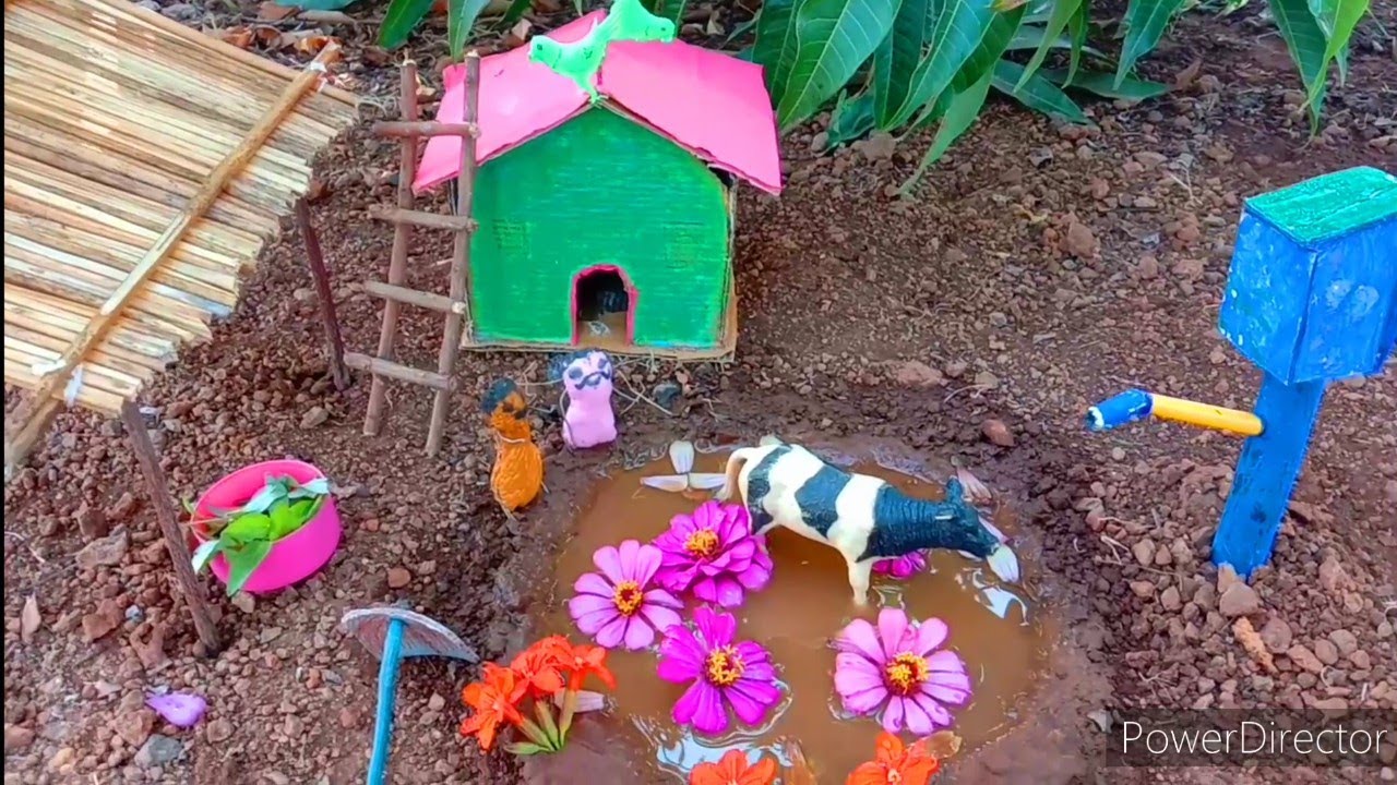 DIY to cow shed and house 🌱 mini farmig, ગાય નો શેડ, village life ...
